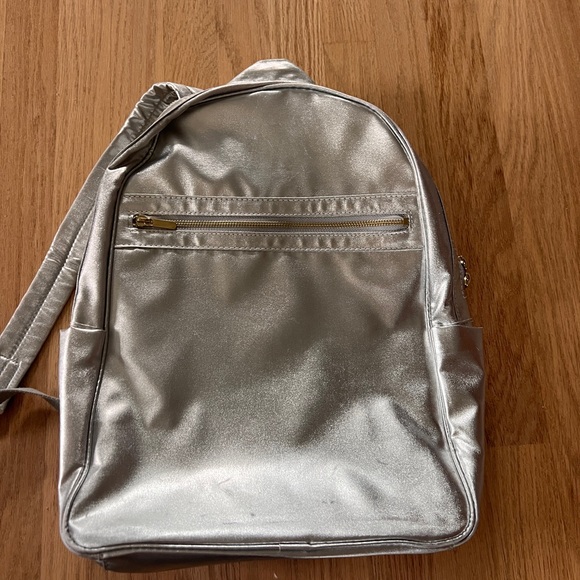 Bags | Silver Backpack With Front Zipper | Poshmark